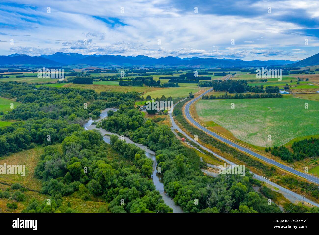 Aerial view of rural landscape of South Island in New Zealand Stock ...