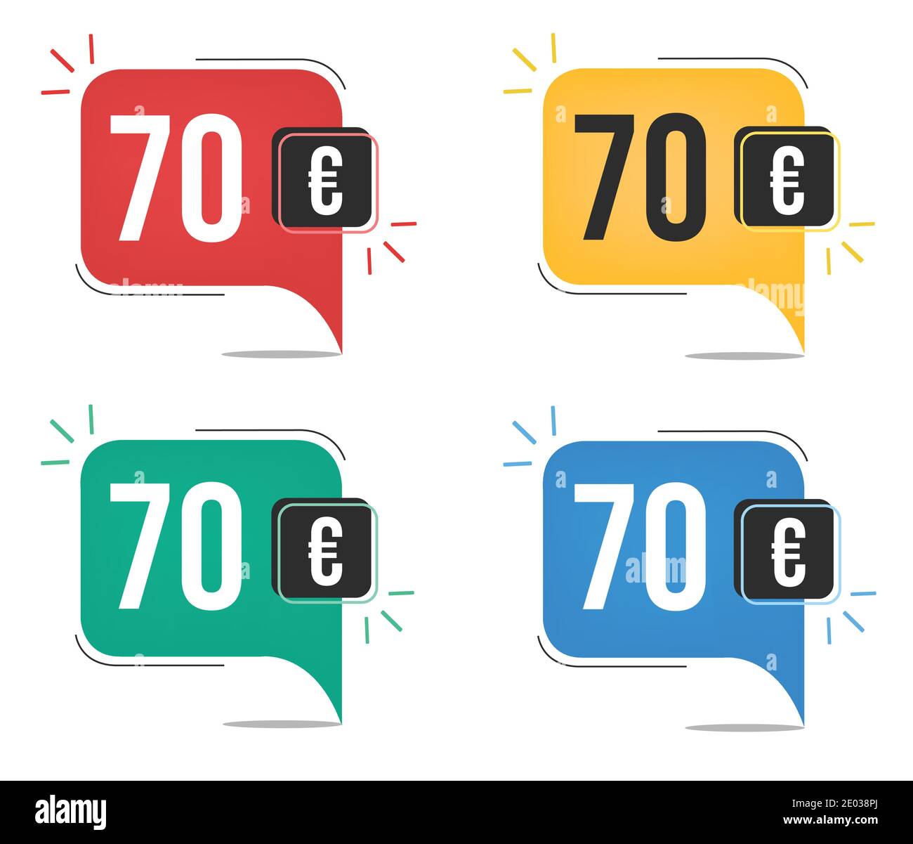 70 euro price. Yellow, red, blue and green currency tags. Balloon ...