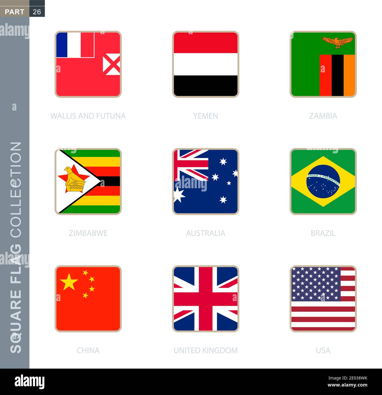 Square flags collection of the world. Square flags of Australia, Brazil ...