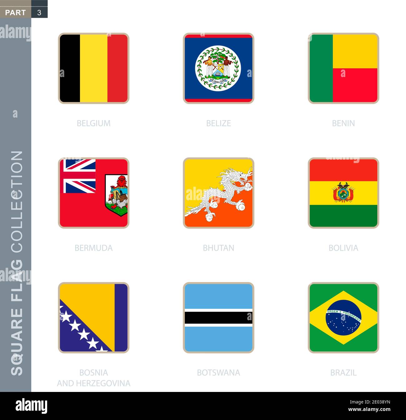 Square flags collection of the world. Square flags of Belgium, Belize ...