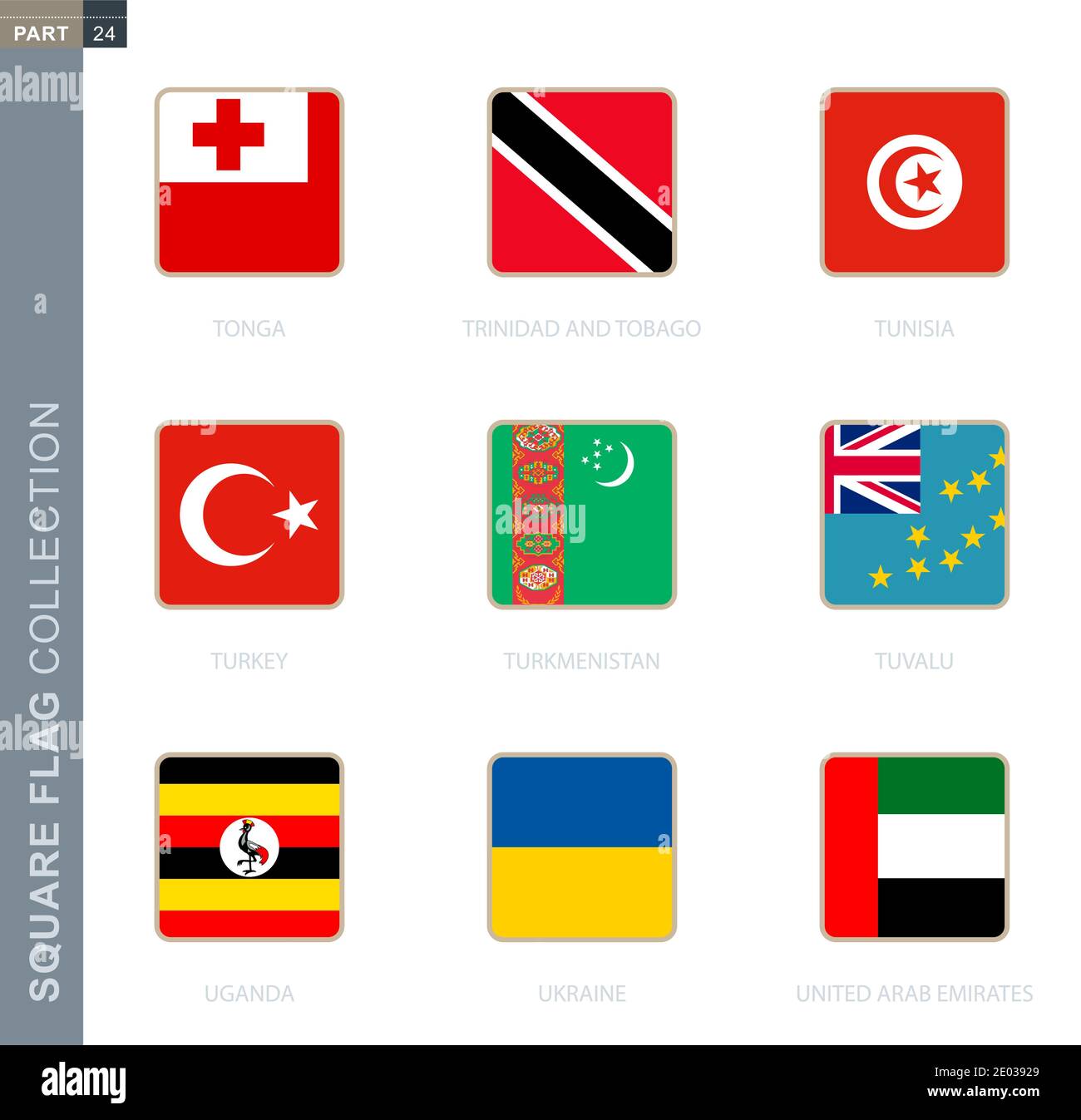 Square flags collection of the world. Square flags of Tonga, Trinidad ...
