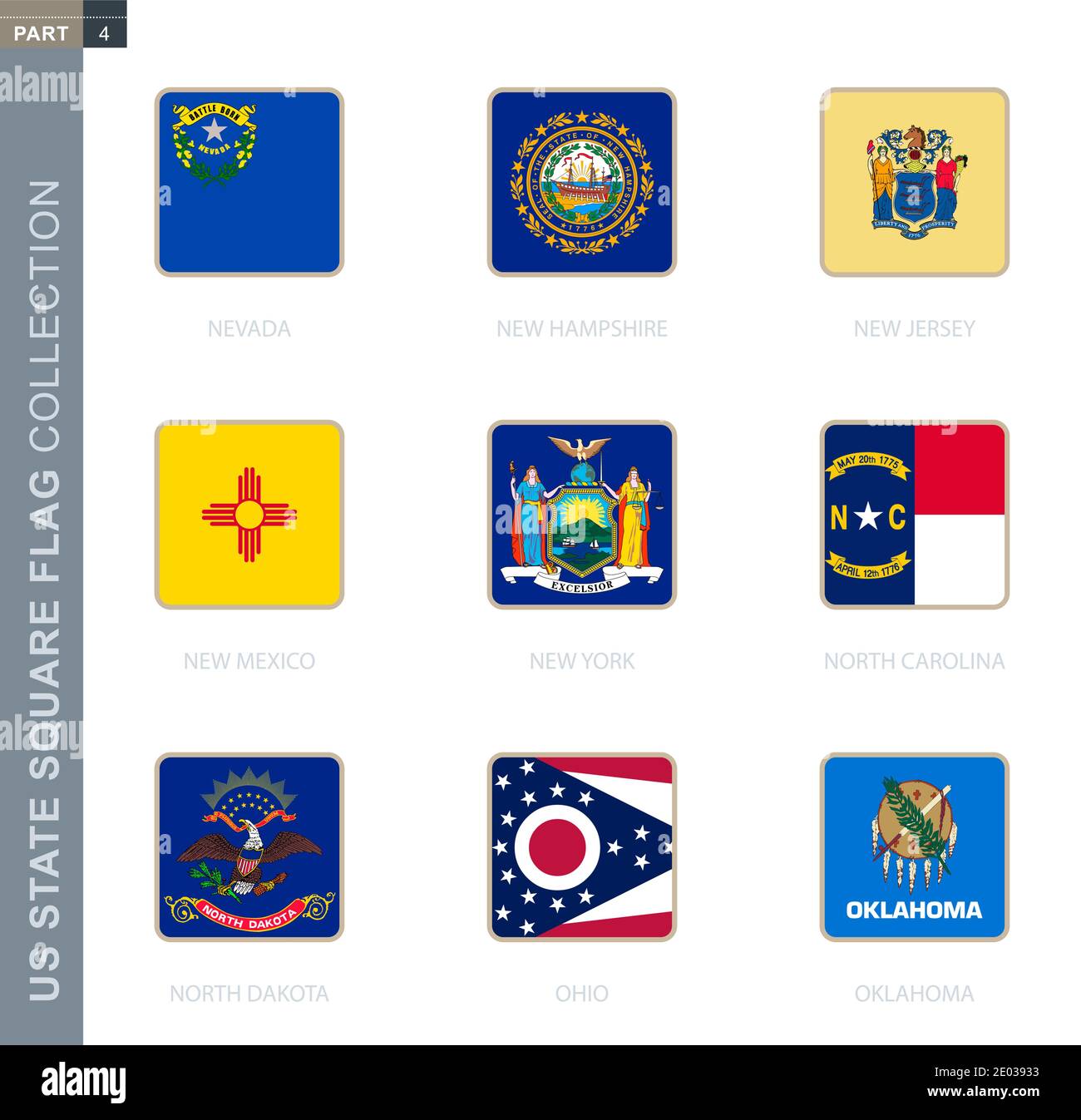 Square flags collection of US states. USA state square flags of Nevada ...