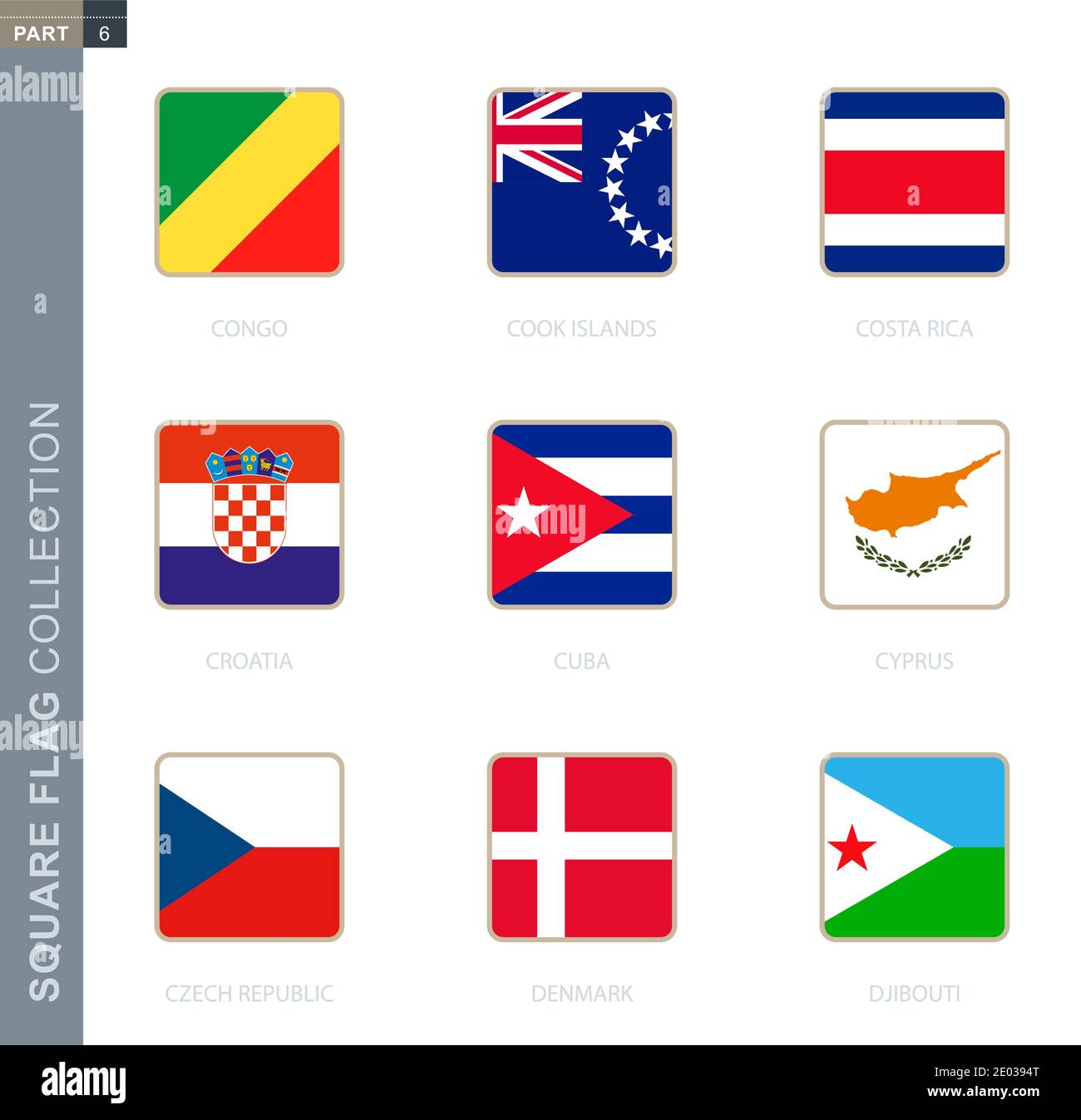 Square flags collection of the world. Square flags of Congo, Cook ...