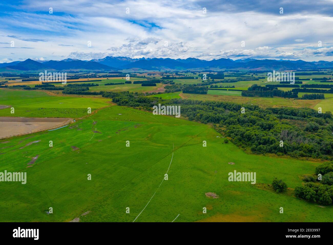 Aerial view of rural landscape of South Island in New Zealand Stock ...