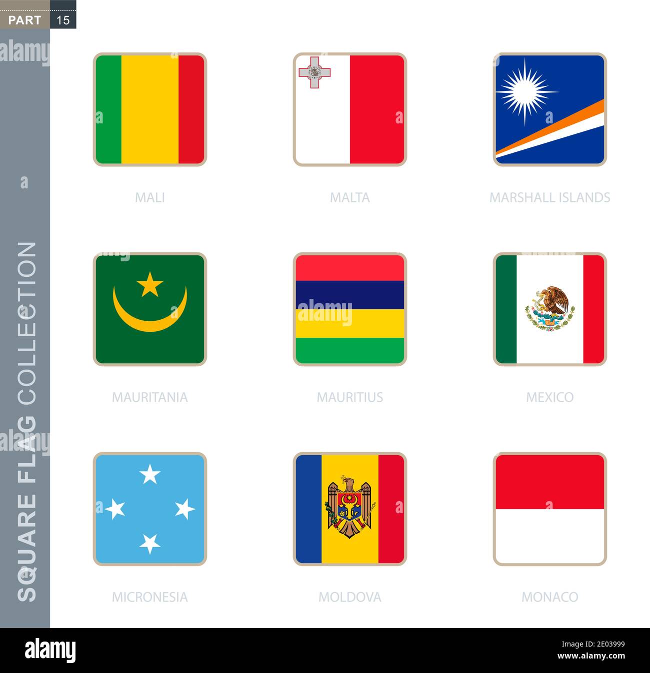 Square flags collection of the world. Square flags of Mali, Malta ...