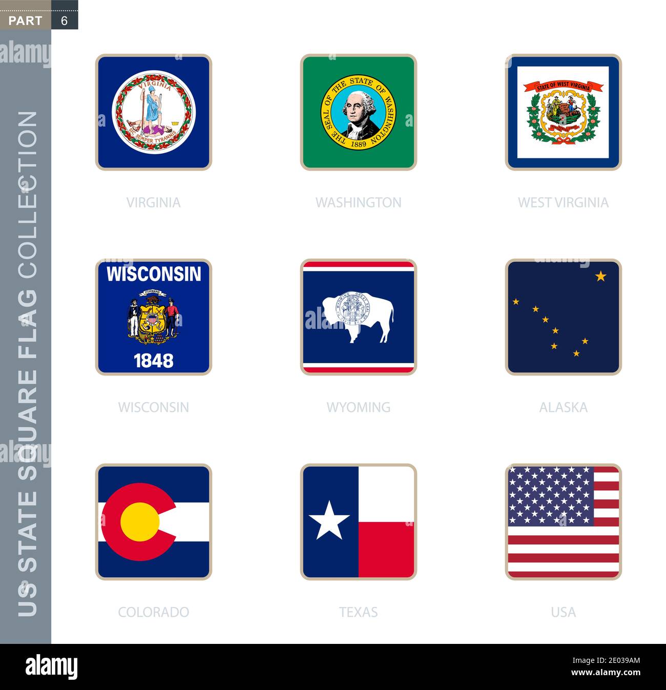 Square flags collection of US states. USA state square flags of ...