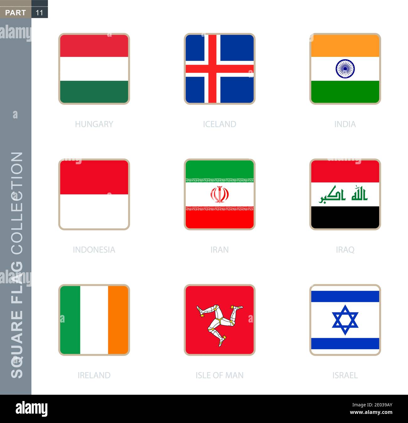 Square flags collection of the world. Square flags of Hungary, Iceland ...