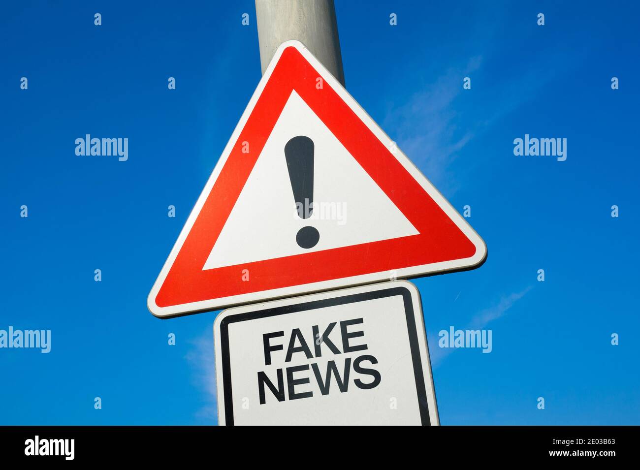 Fake News - traffic sign with exclamation mark to alert, warn caution ...