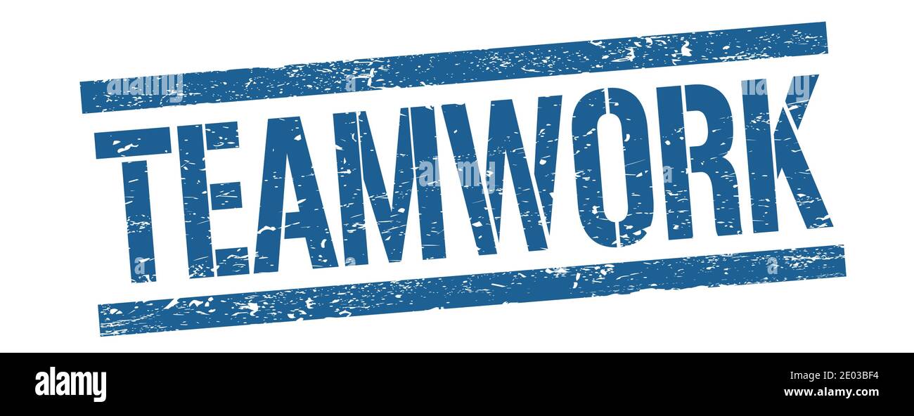 TEAMWORK text on blue grungy lines stamp sign Stock Photo - Alamy