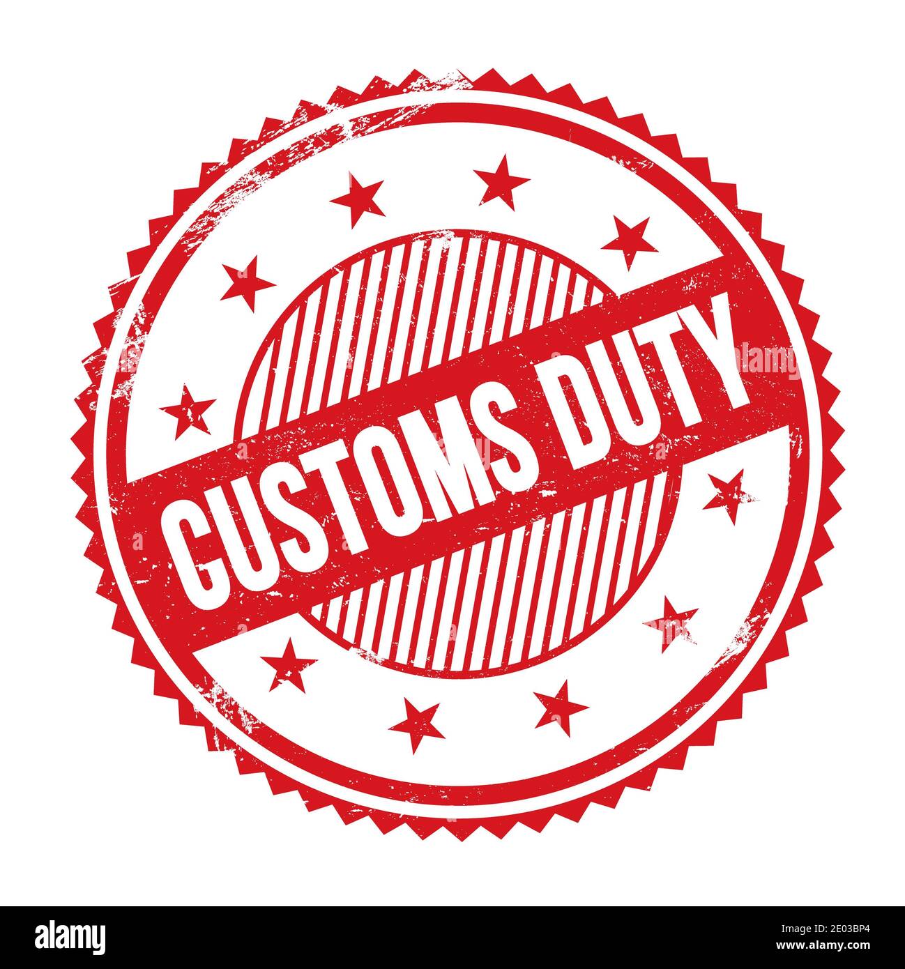 CUSTOMS DUTY text written on red grungy zig zag borders round stamp ...
