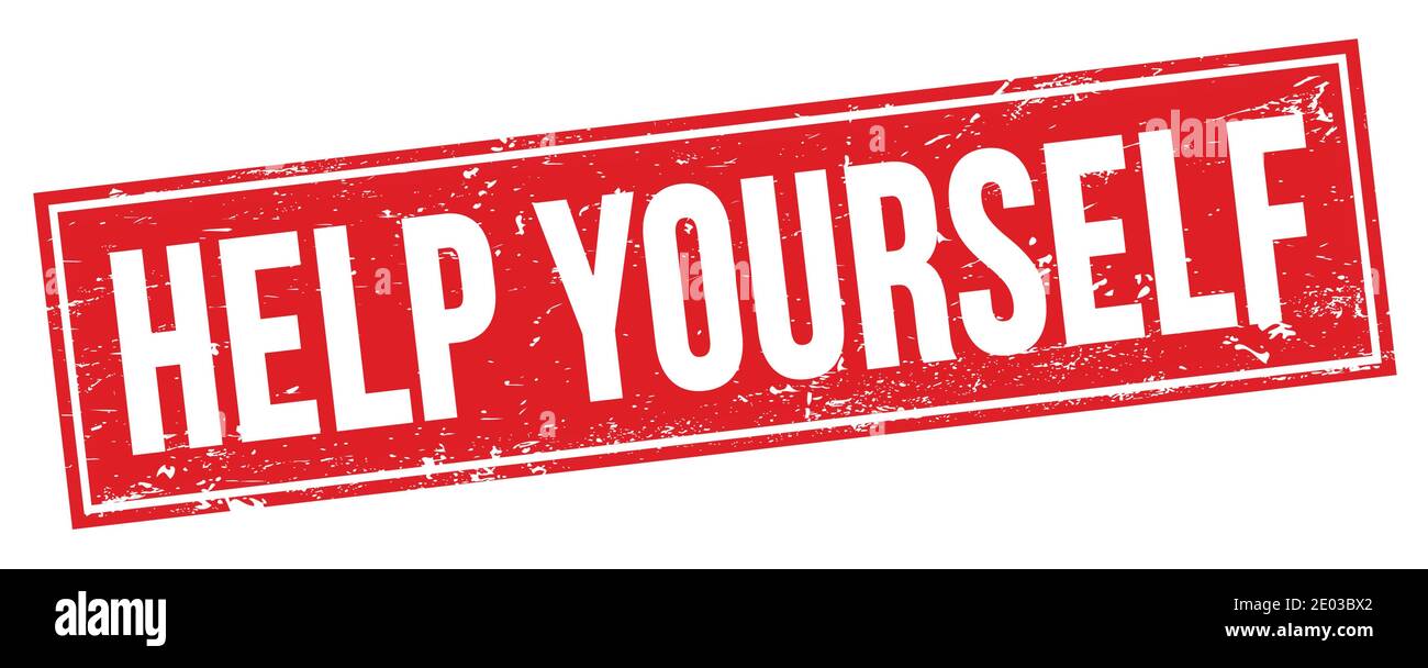 HELP YOURSELF text on red grungy rectangle stamp sign Stock Photo - Alamy