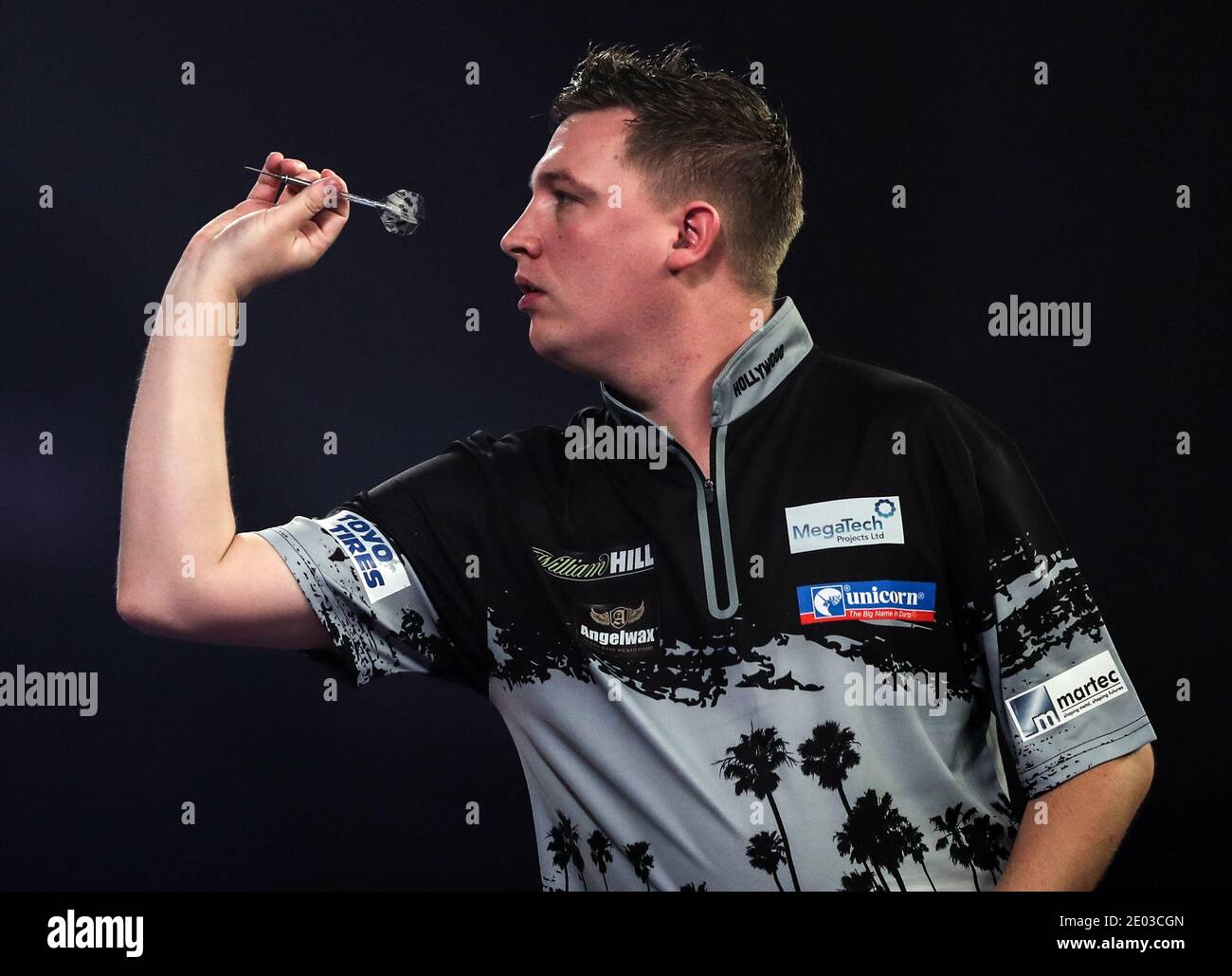 Chris Dobey in action during day twelve of the William Hill World Darts ...