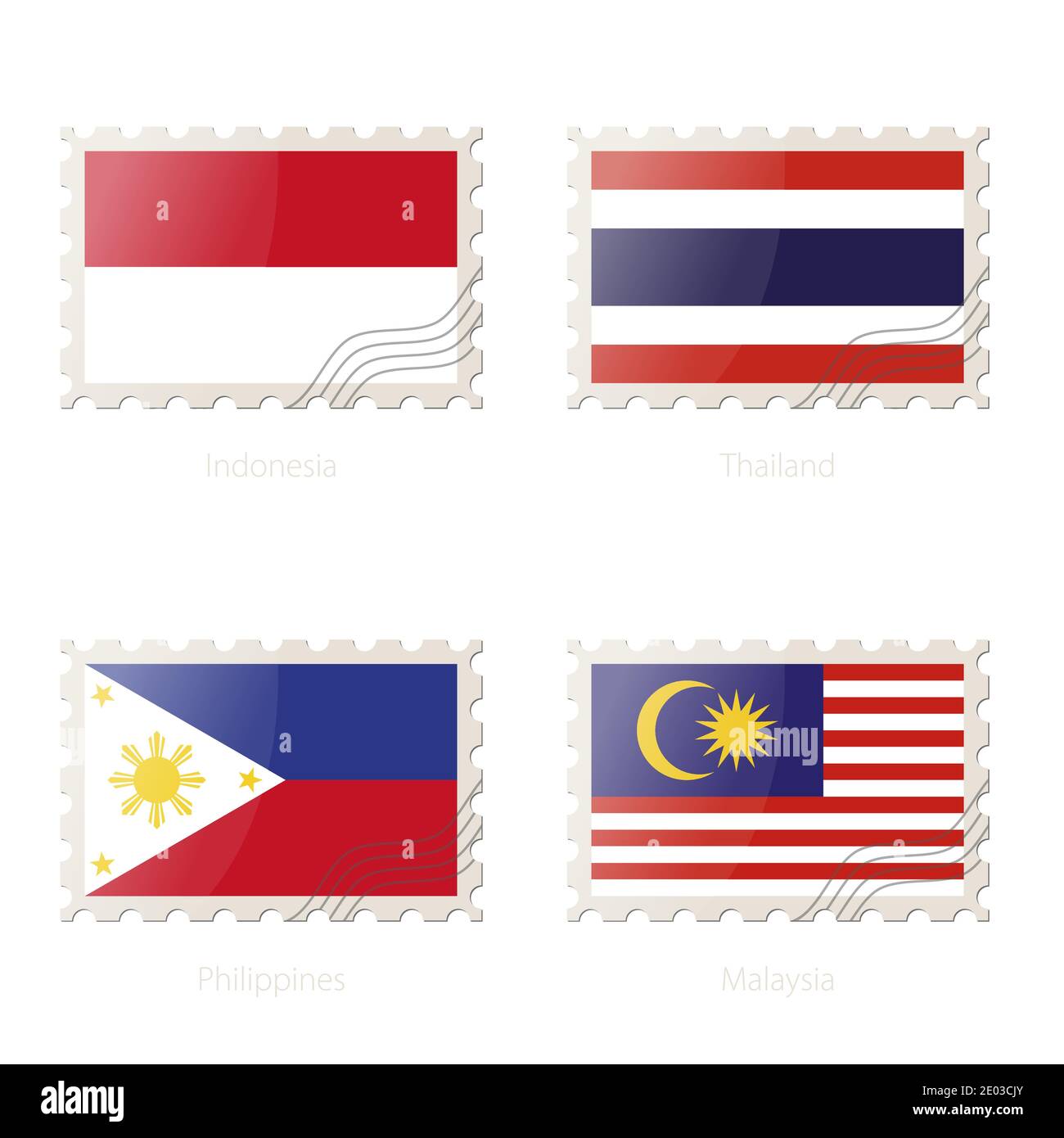Postage stamp with the image of Indonesia, Thailand, Philippines ...