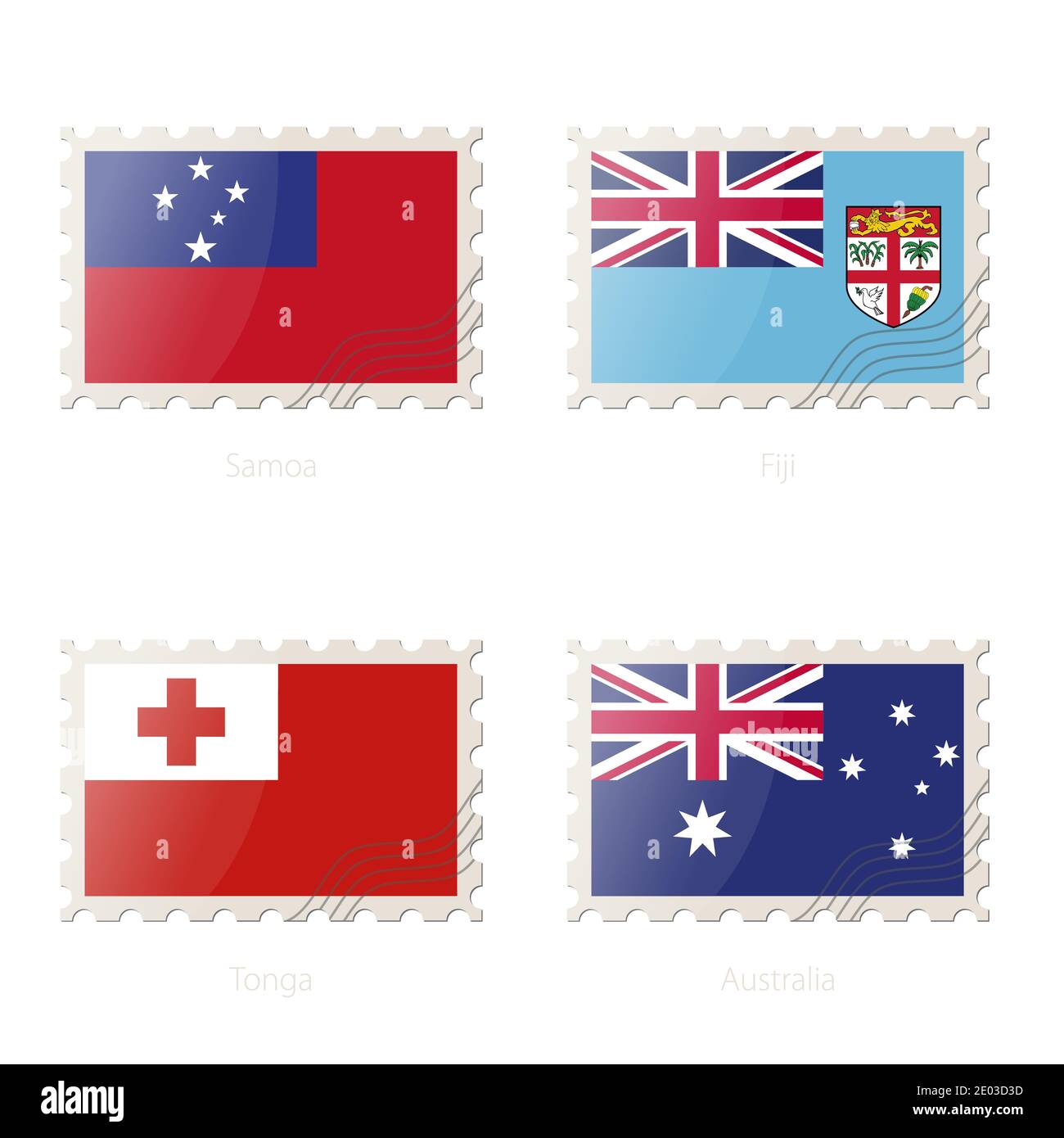 Postage stamp with the image of Samoa, Fiji, Tonga, Australia flag ...