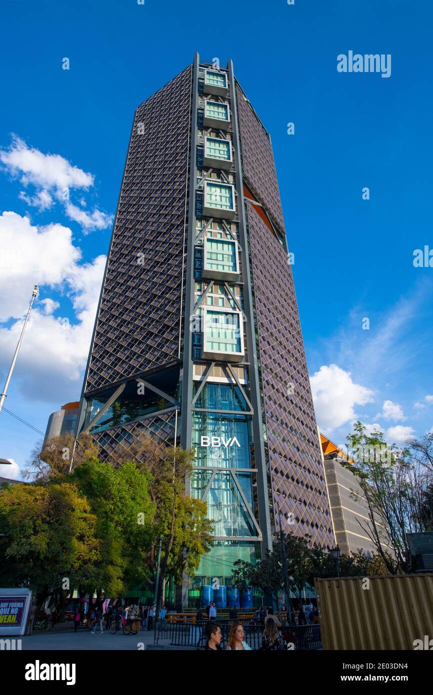 Torre BBVA on Avenue Paseo de la Reforma in Mexico City CDMX, Mexico. This building was built in ...