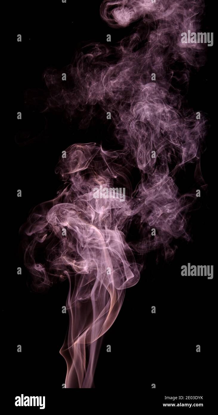 Abstract light purple smoke on black background, vertical composition ...
