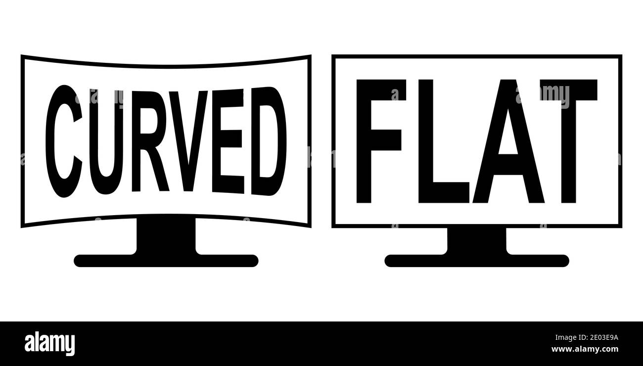 flat and curved screen monitor icon, vector sign symbol curved flat ...