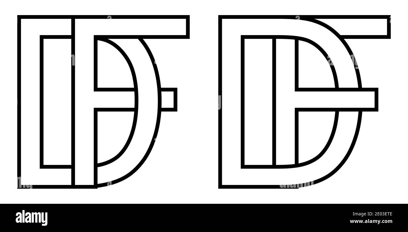 Logo df fd icon sign two interlaced letters D f, vector logo df fd ...