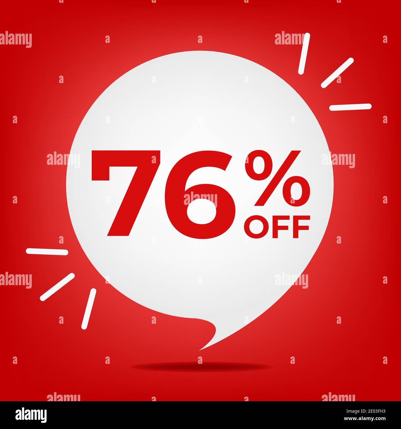76 percent off. Banner with seventy-six percent discount. White bubble ...