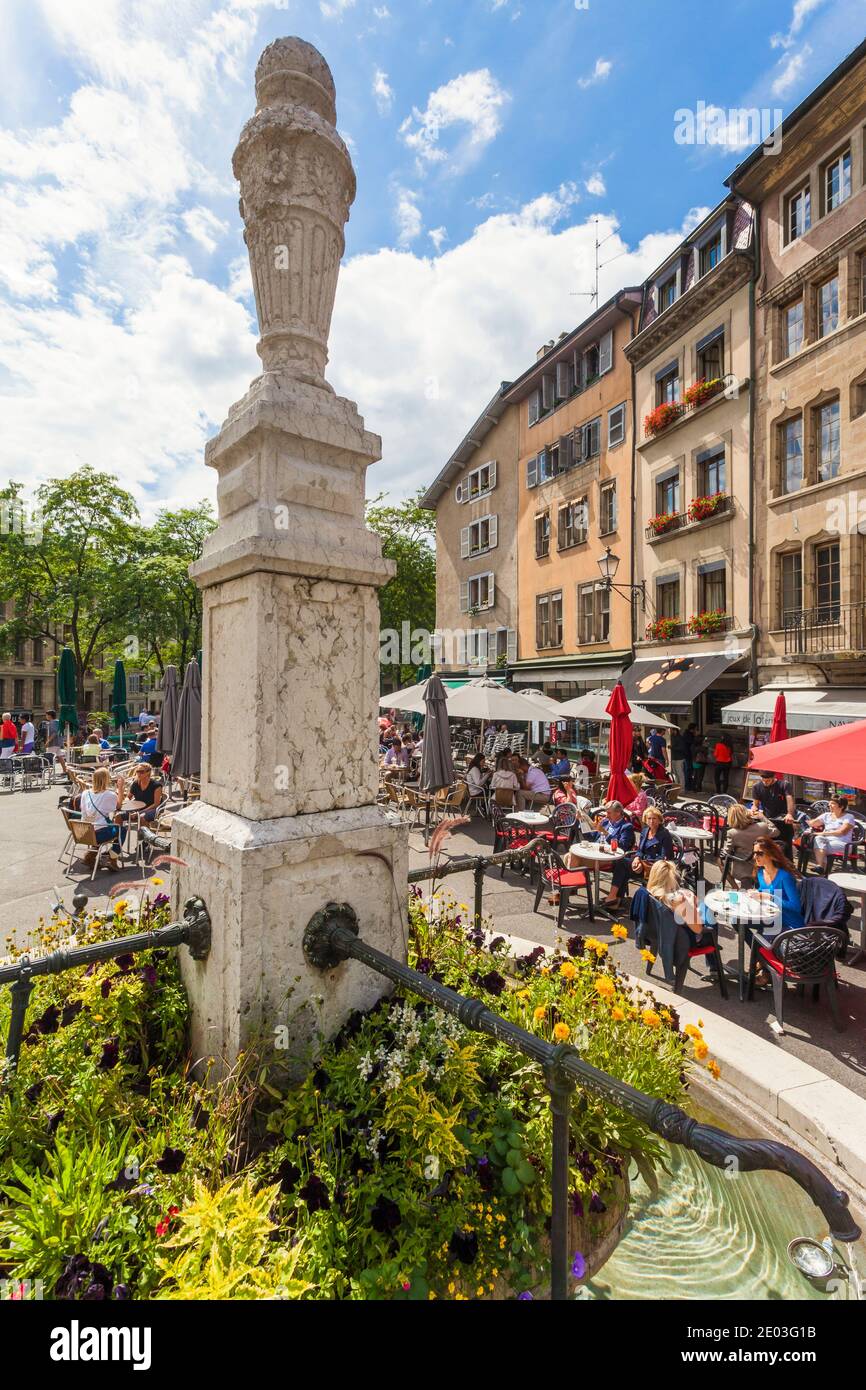Restaurants and cafes at Place du Bourg-de-Four in Geneva, Switzerland ...