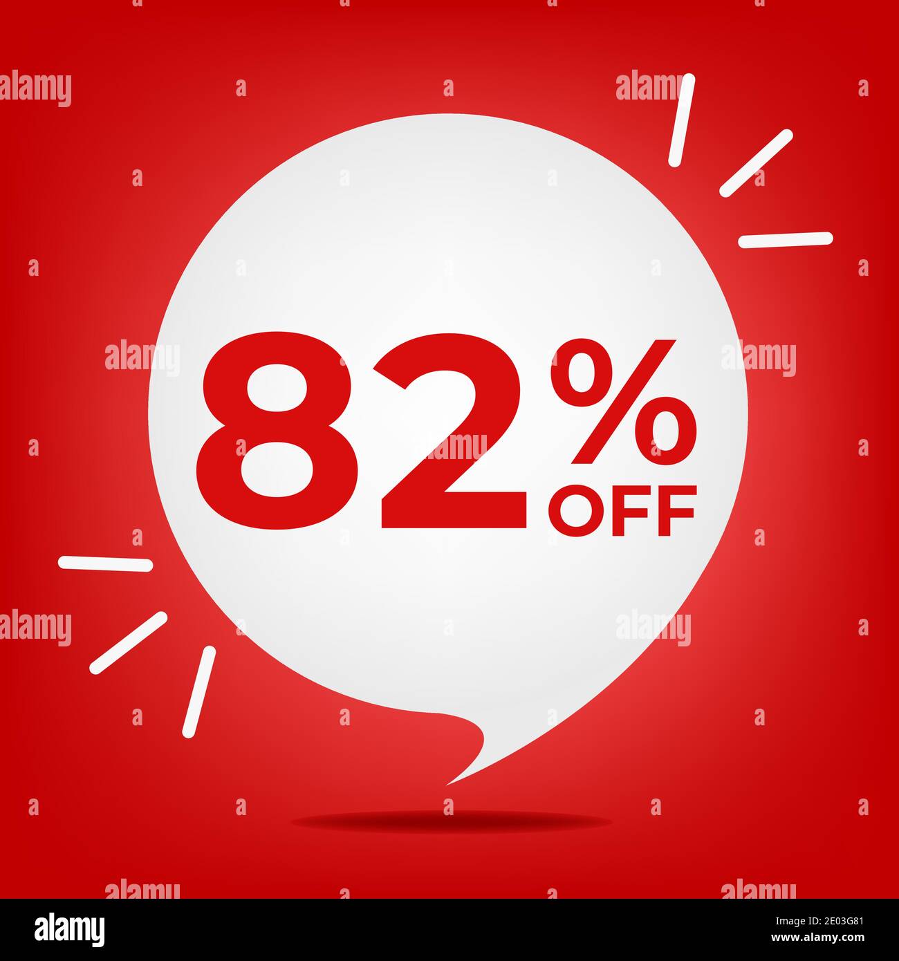 82 percent off. Banner with eighty-two percent discount. White bubble ...