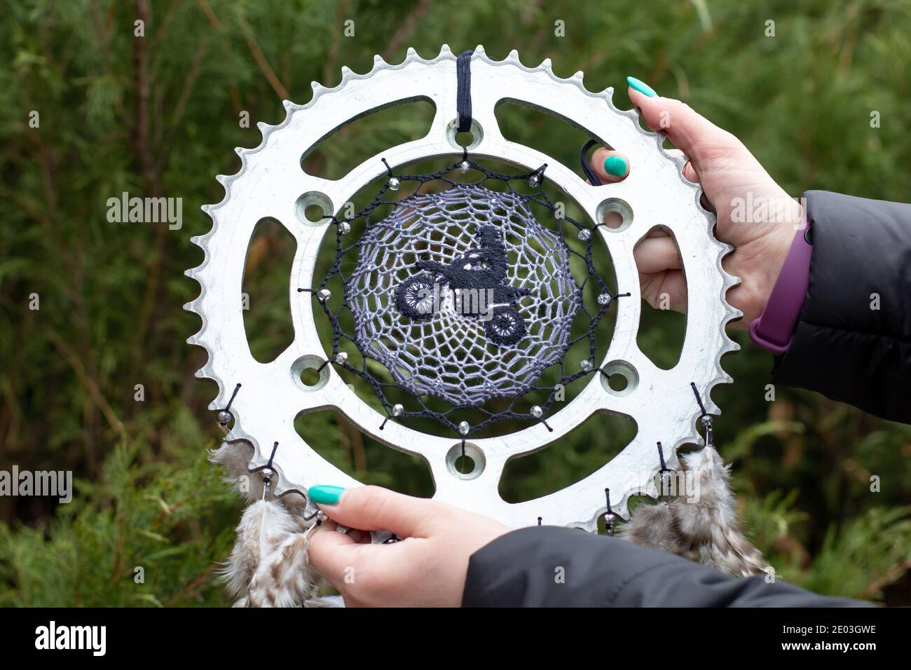 Dream catcher with feathers threads and beads rope hanging ...