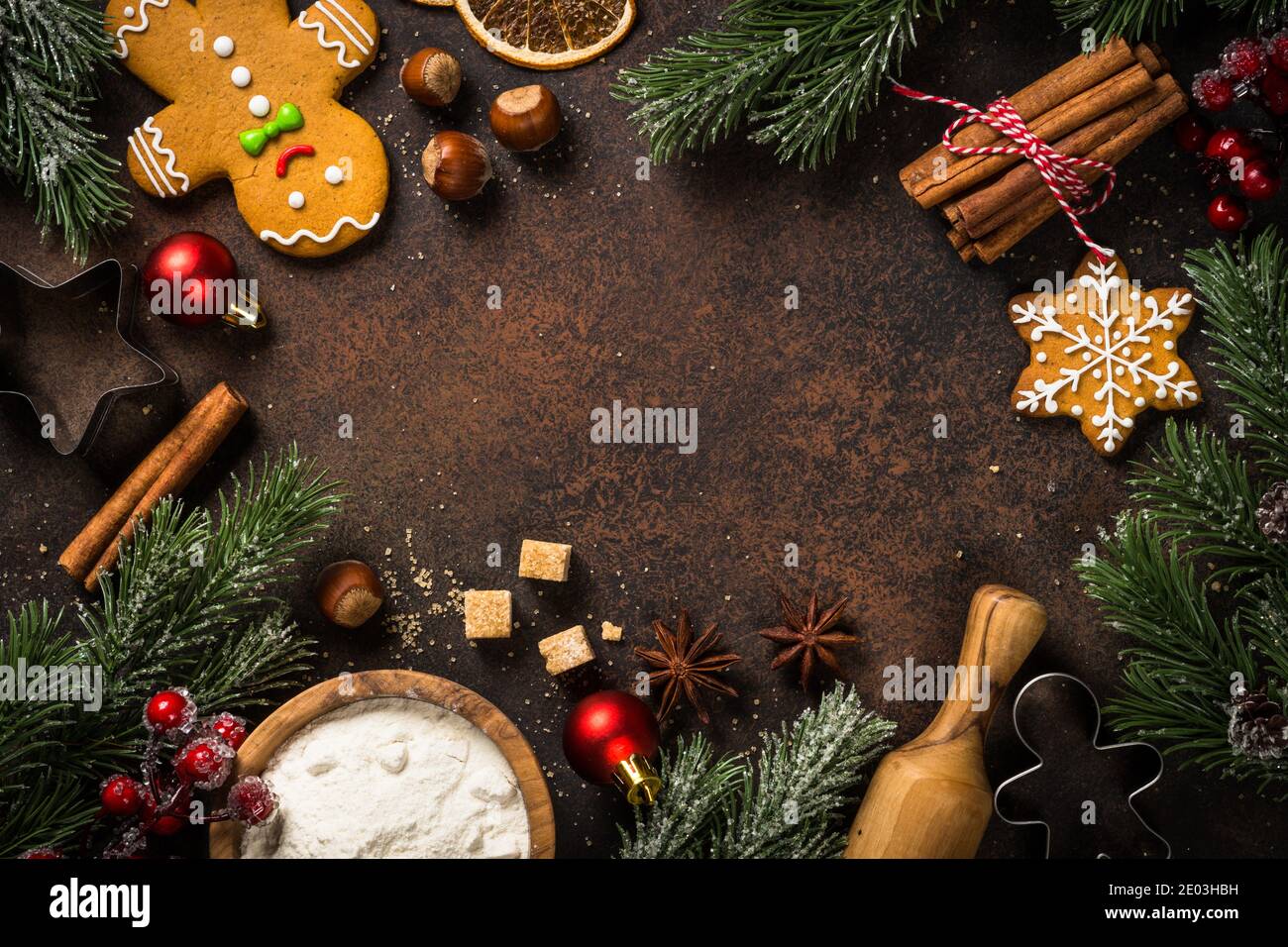 Christmas baking background at dark table Stock Photo - Alamy