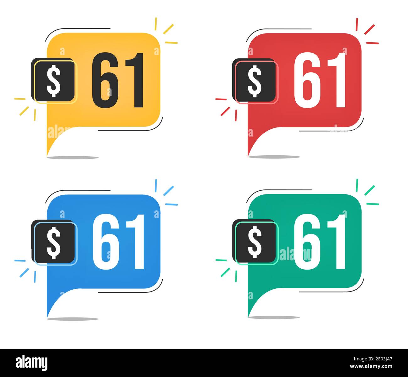 61 dollar price. Yellow, red, blue and green currency tags with speech ...