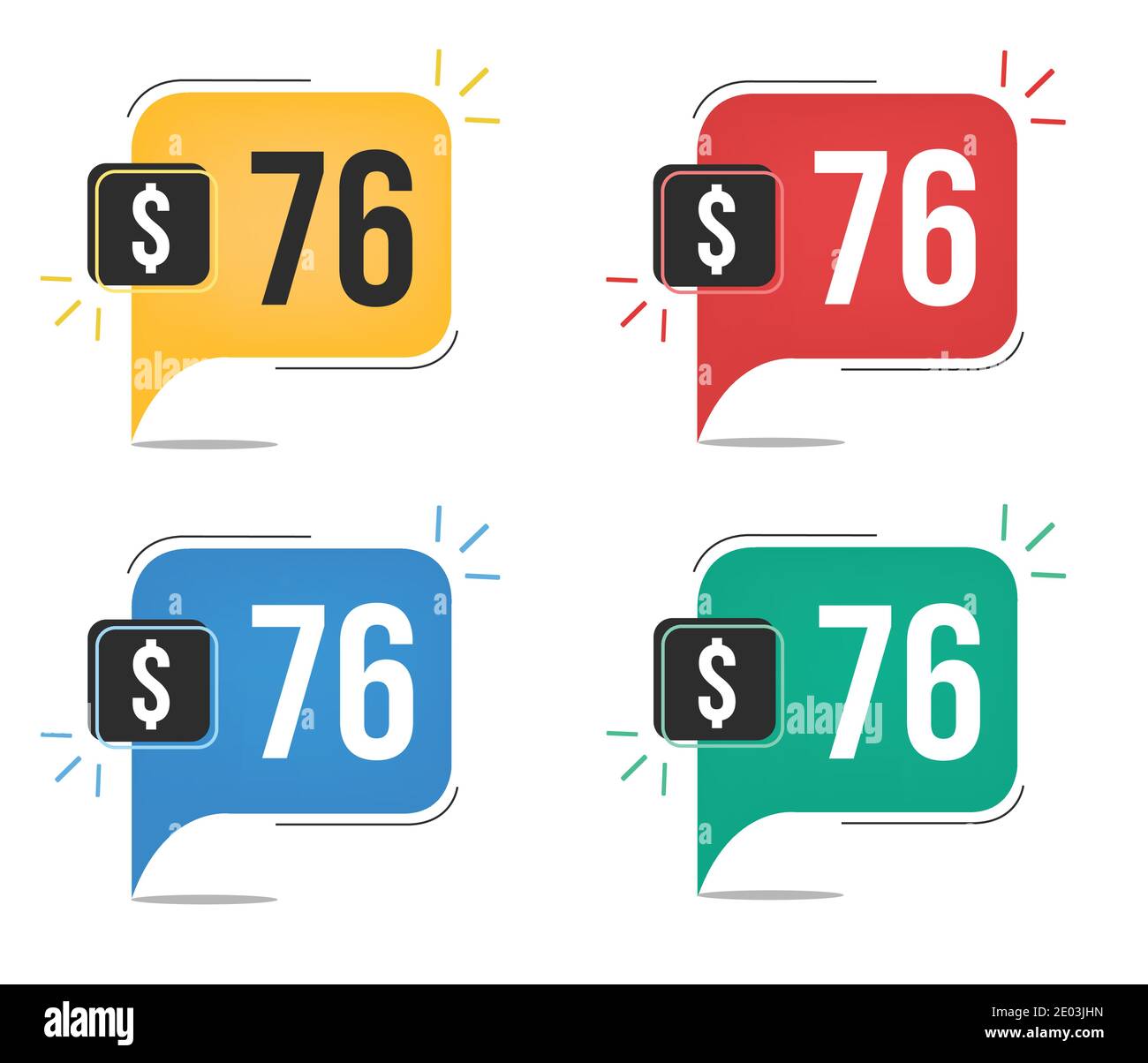 76 dollar price. Yellow, red, blue and green currency tags with speech ...