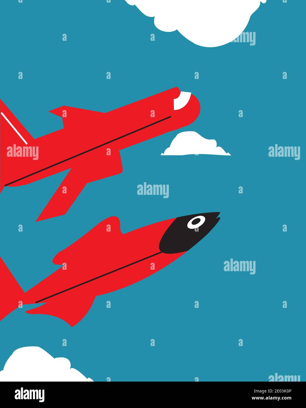 illustration of a plane flying next to a fish , being in competition ...
