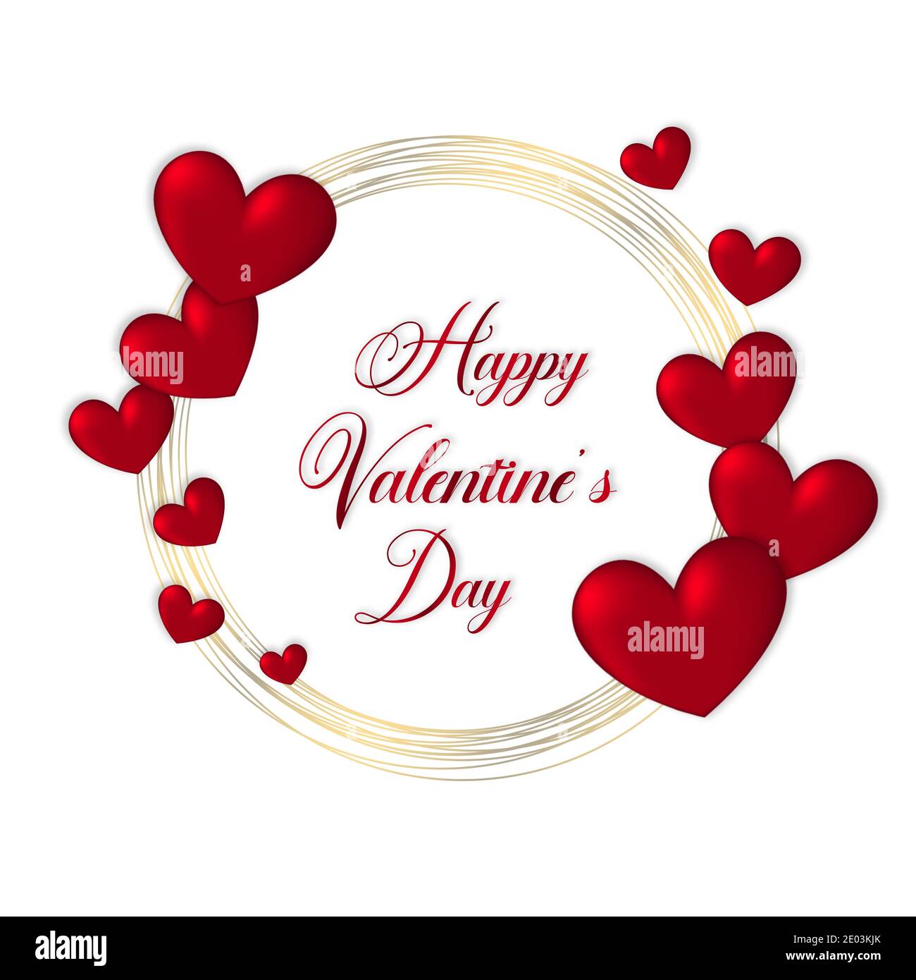 Happy Valentine's day greeting card template, trendy golden round frame ...