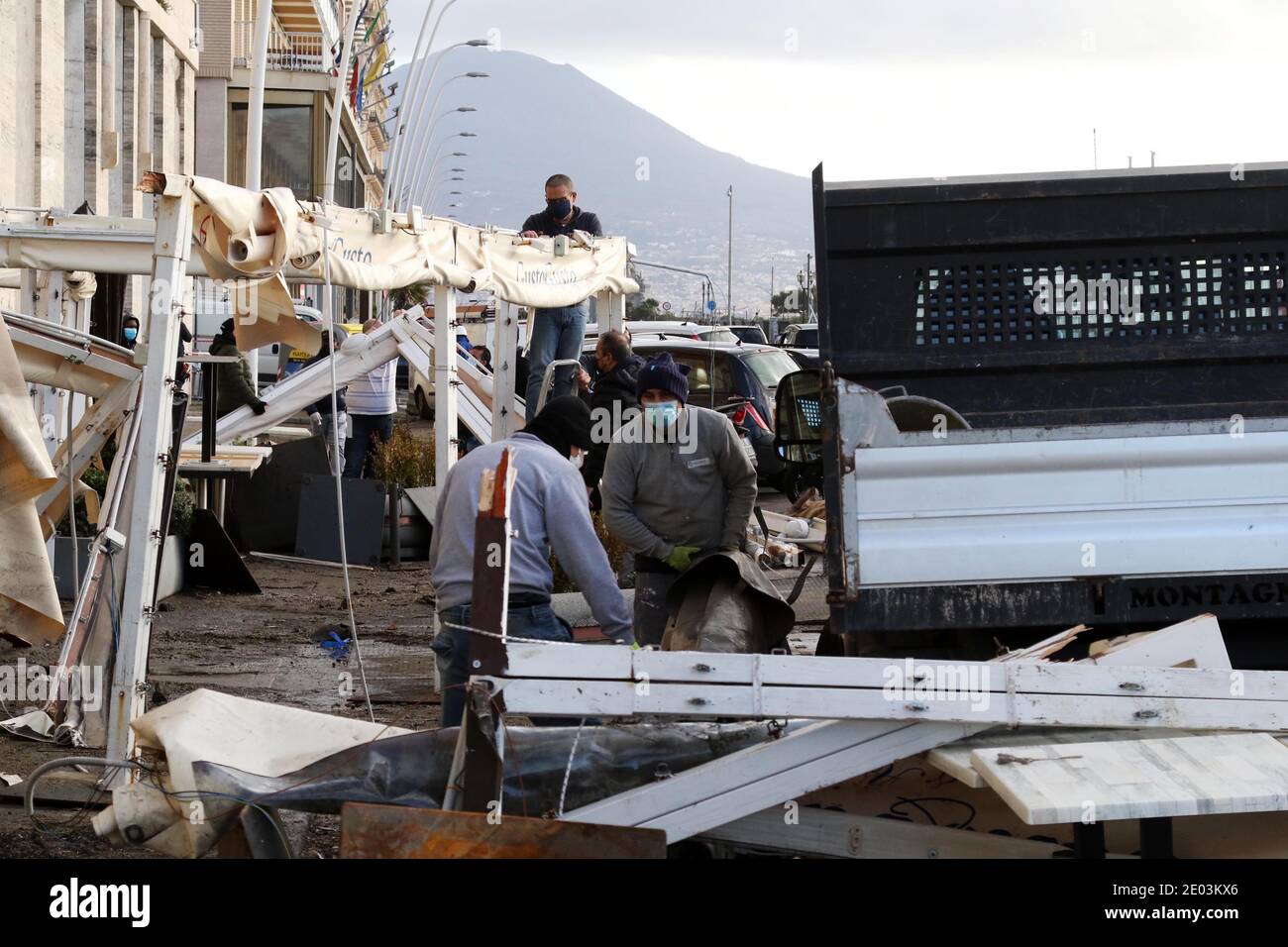 Naples, Italy. 29th Dec, 2020. Naples bad weather storm on the seafront ...