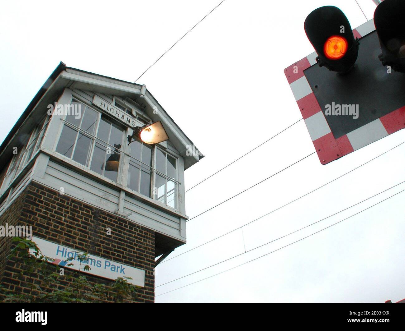 Signal box with red warning light Highams Park British Rail railway ...