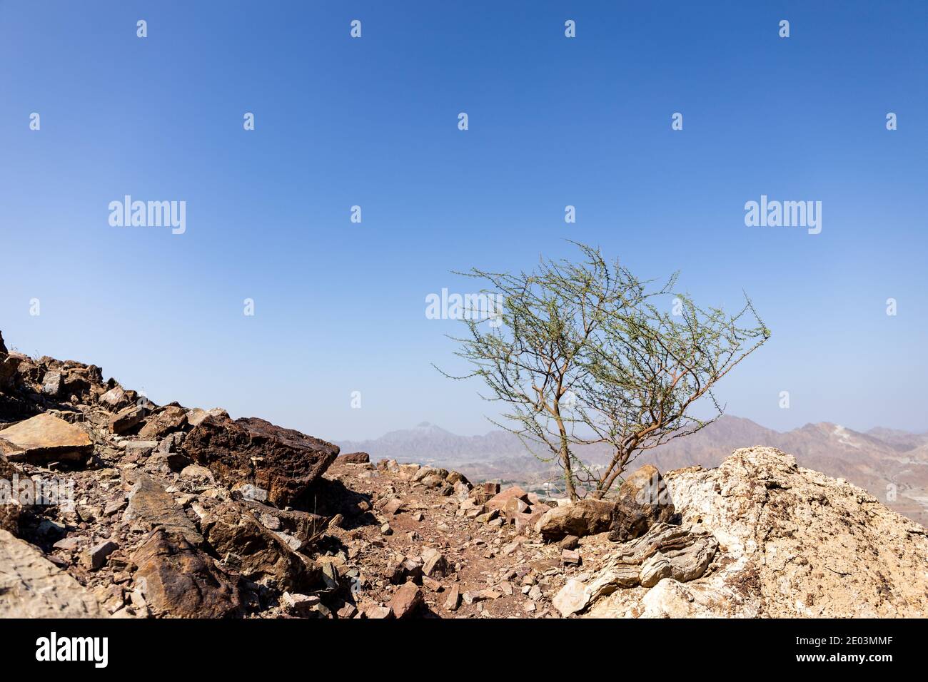 Hajar Mountains landscape in Hatta, United Arab Emirates, seen from a ...