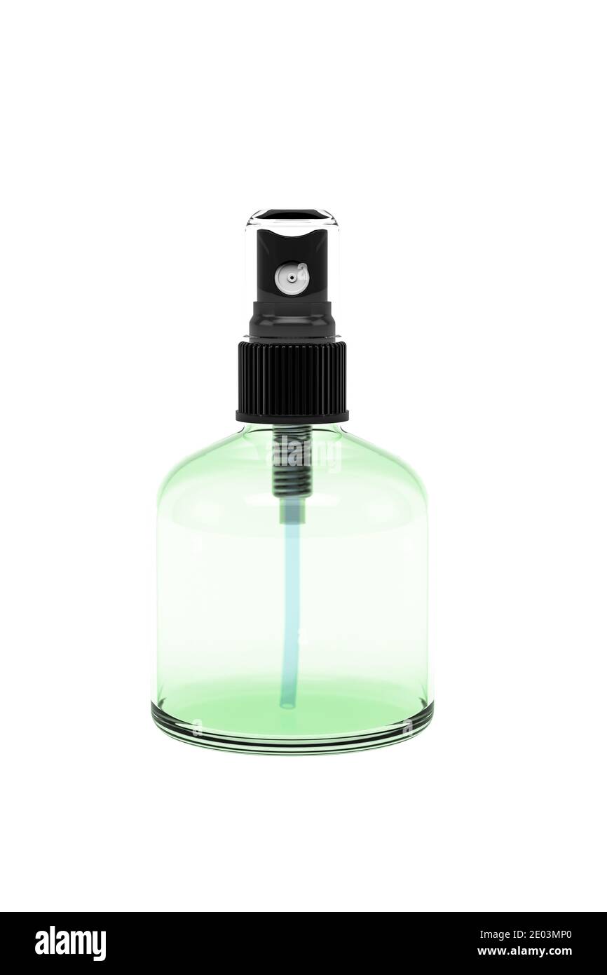 Green transparent spray bottle isolated on white background - 3d render ...