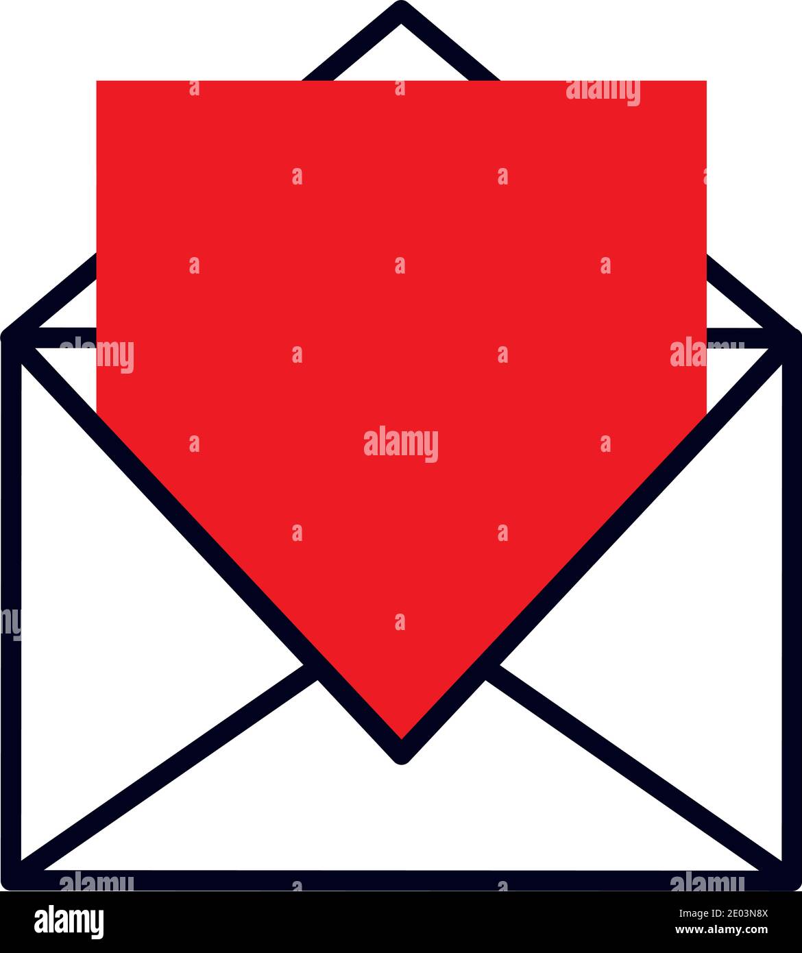 envelope with red card over white background, half line half color ...