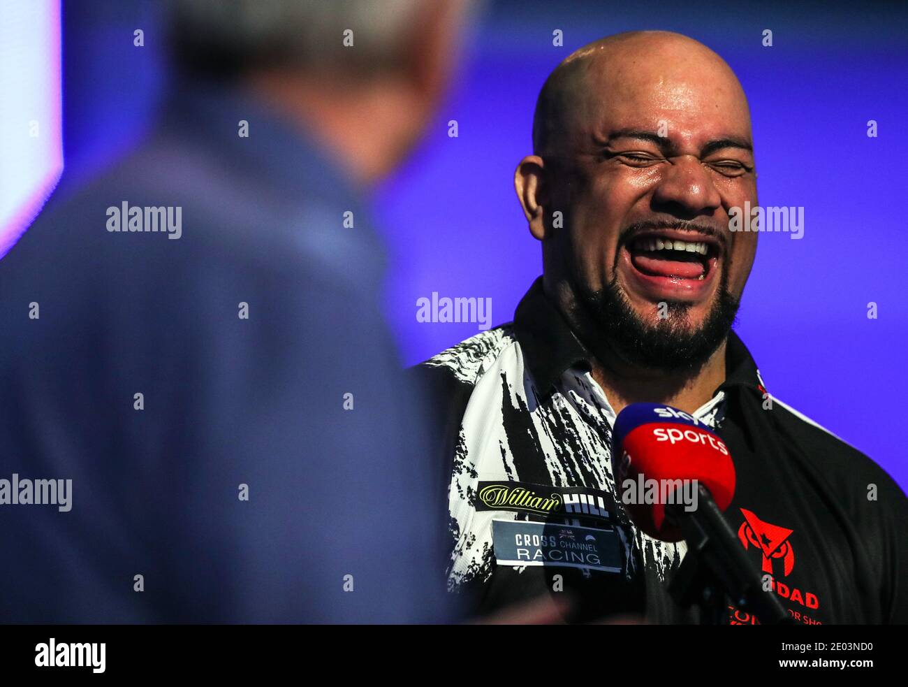 Devon Petersen laughs while talking to Sky Sports pundit Rod Harrington ...