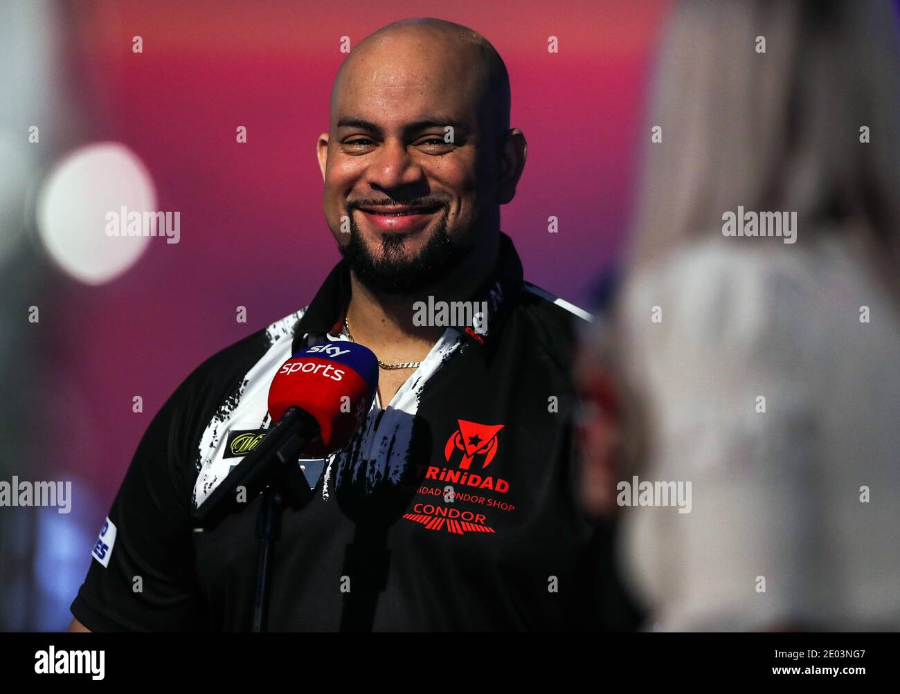 Devon Petersen smiles while talking to Sky Sports presenter Emma Paton ...