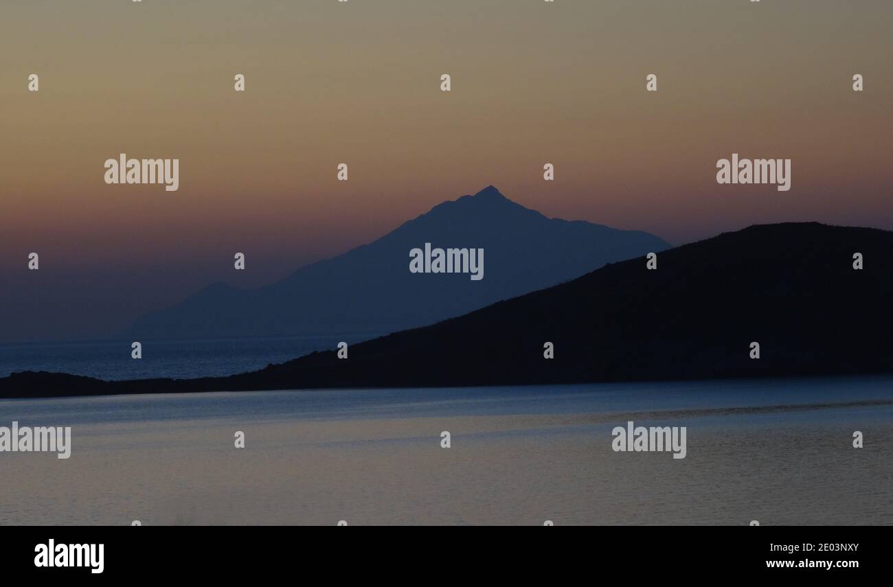 Sunset on Plati Beach , Myrina, Lemnos Island in the Greek Islands with ...