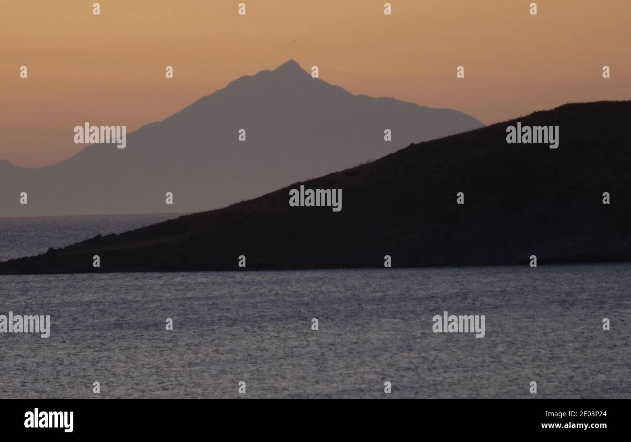 Sunset on Plati Beach , Myrina, Lemnos Island in the Greek Islands with ...