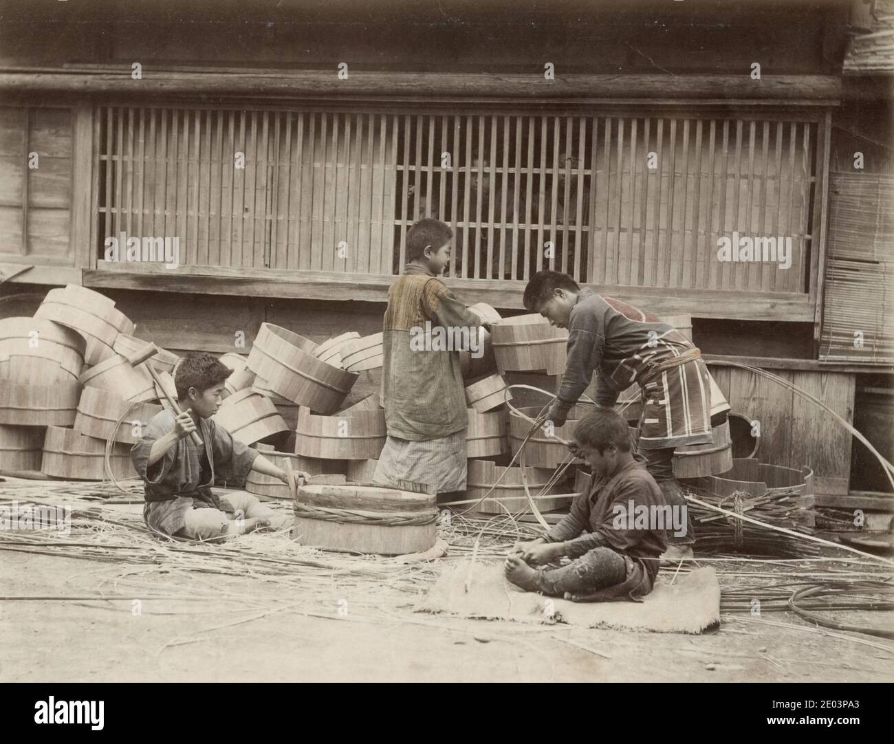 19th century vintage photograph - Japanese barrel makers, coopers at ...