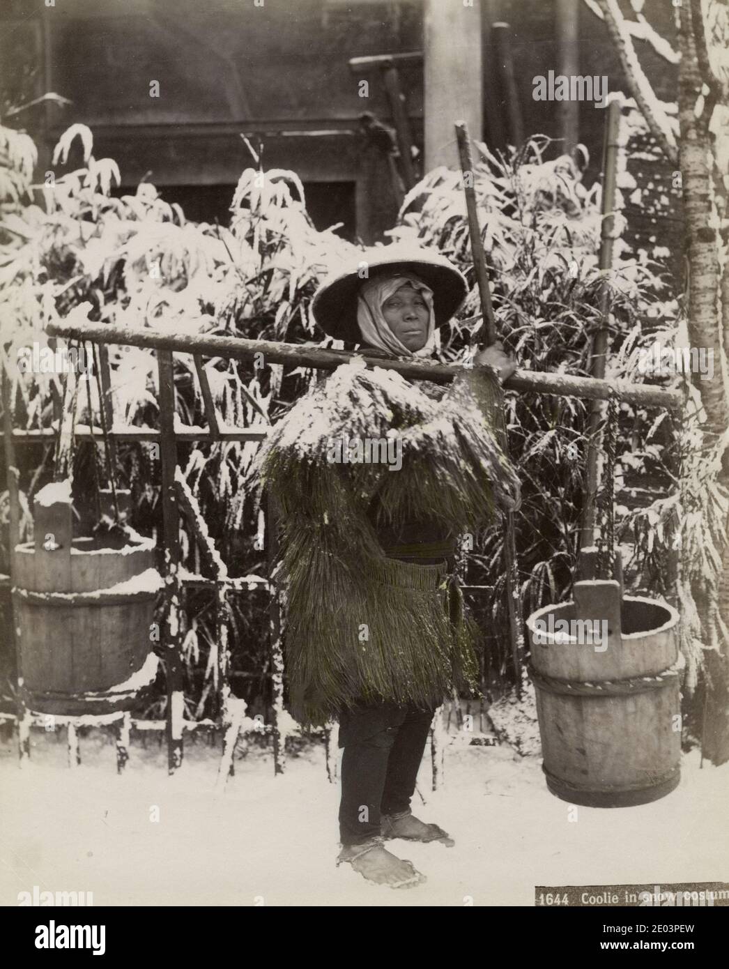 19th century vintage photograph - Japanese coolie or labourer in a snow ...