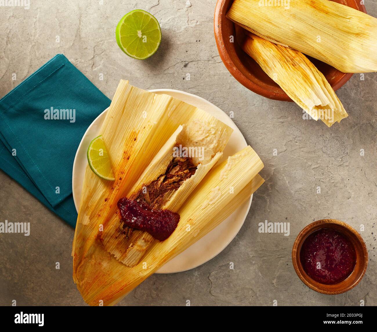 Tamales Nortenos with Salsa Stock Photo - Alamy