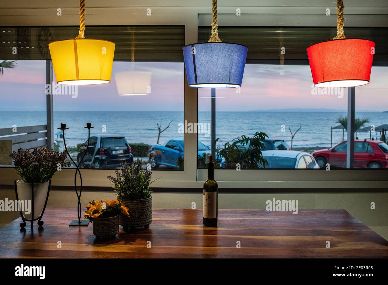 Seaview from the window of a villa in the outskirts of Athens, Greece ...