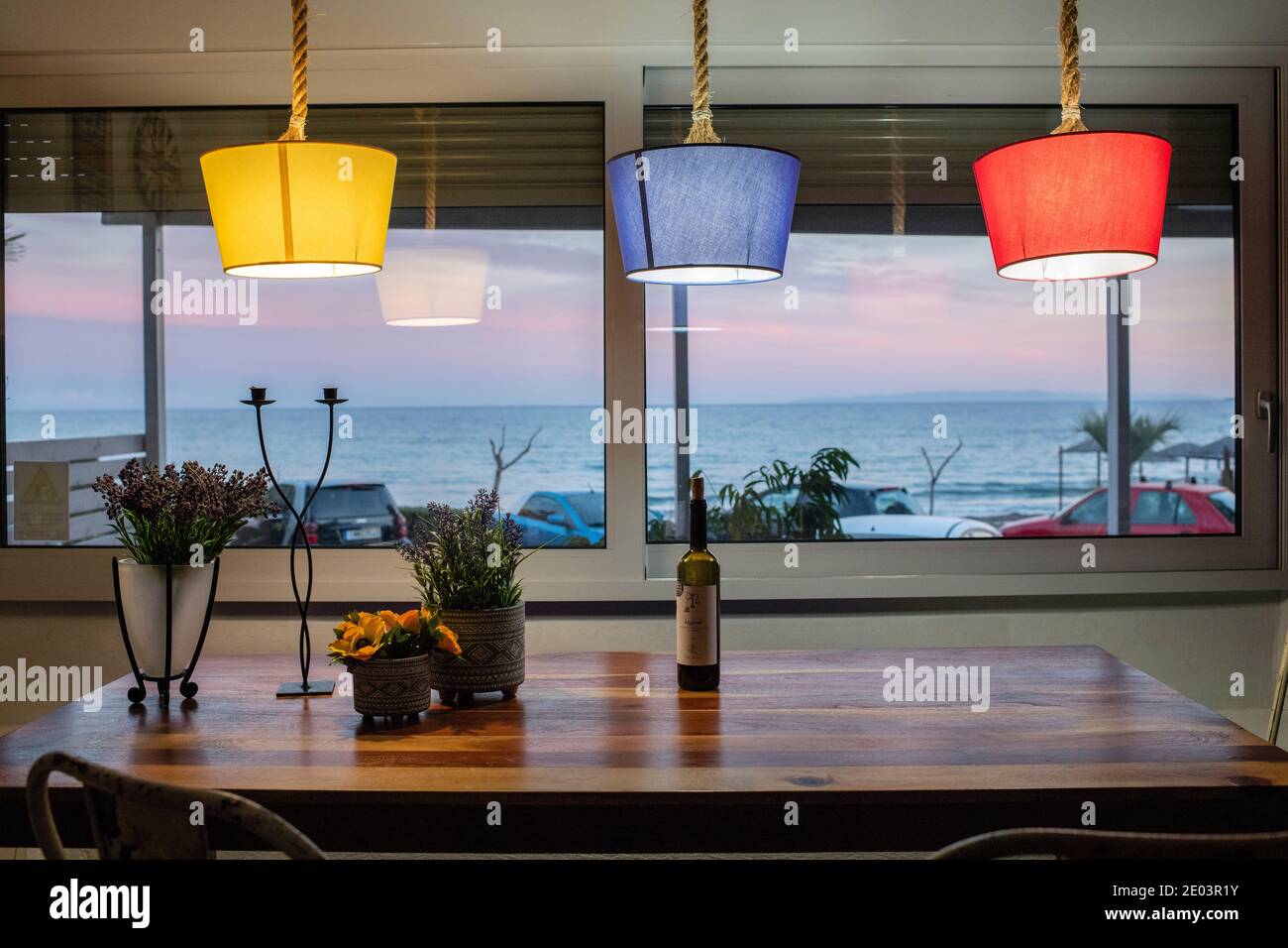 Seaview from the window of a villa in the outskirts of Athens, Greece ...