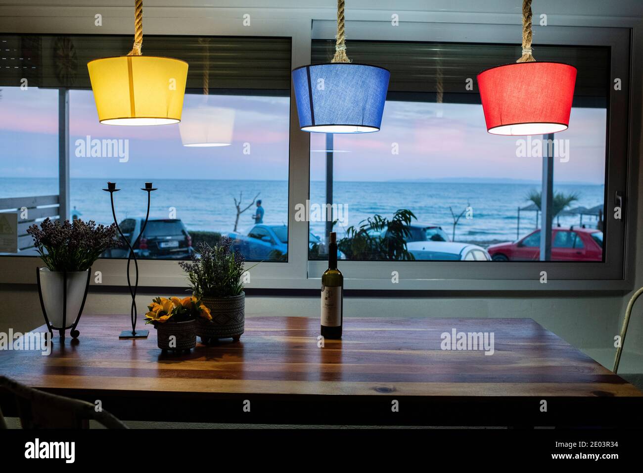 Seaview from the window of a villa in the outskirts of Athens, Greece ...