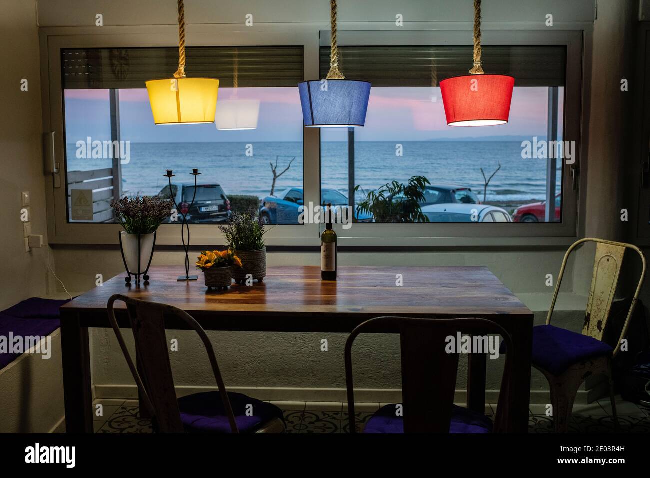 Seaview from the window of a villa in the outskirts of Athens, Greece ...