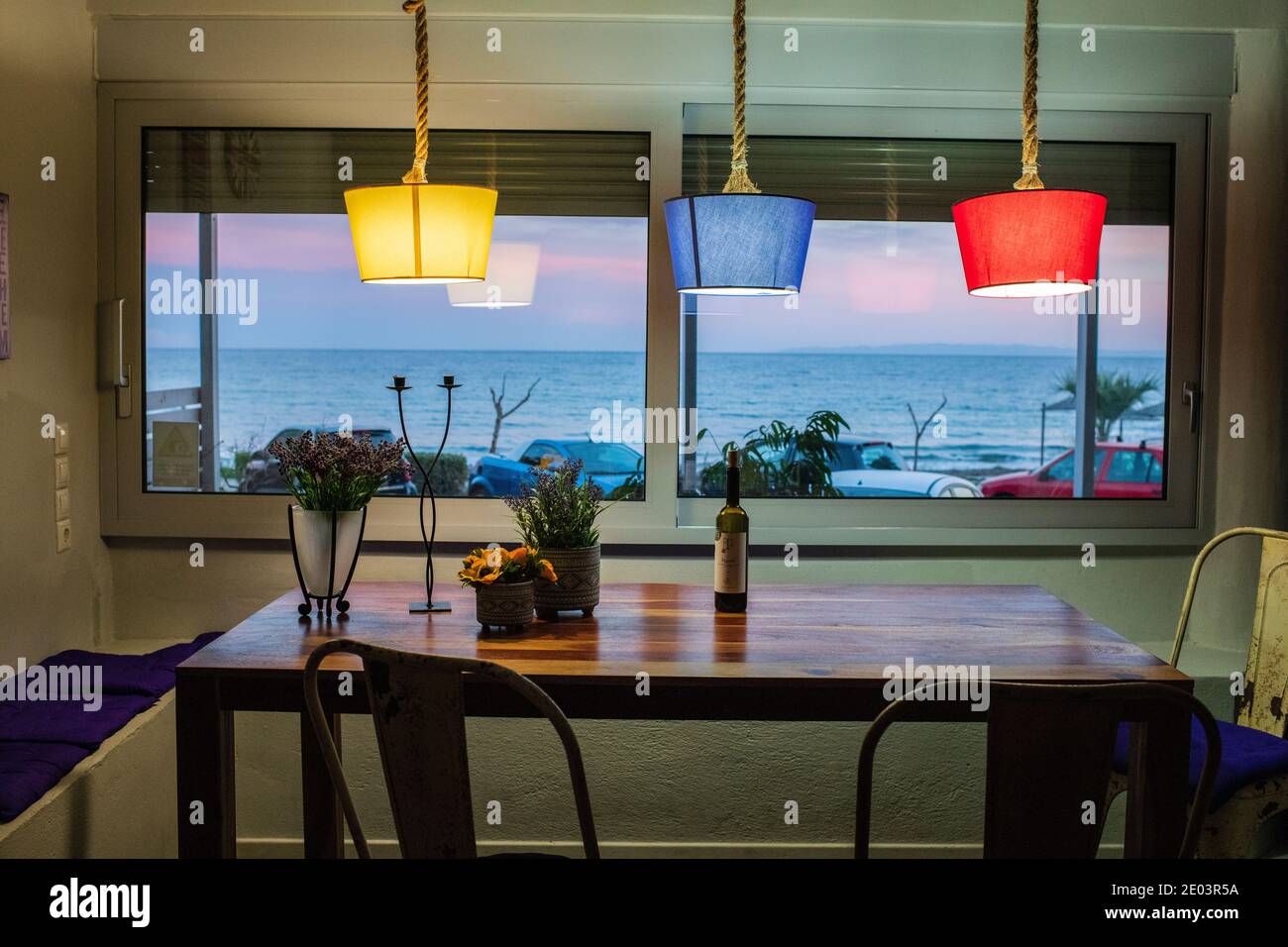 Seaview from the window of a villa in the outskirts of Athens, Greece ...