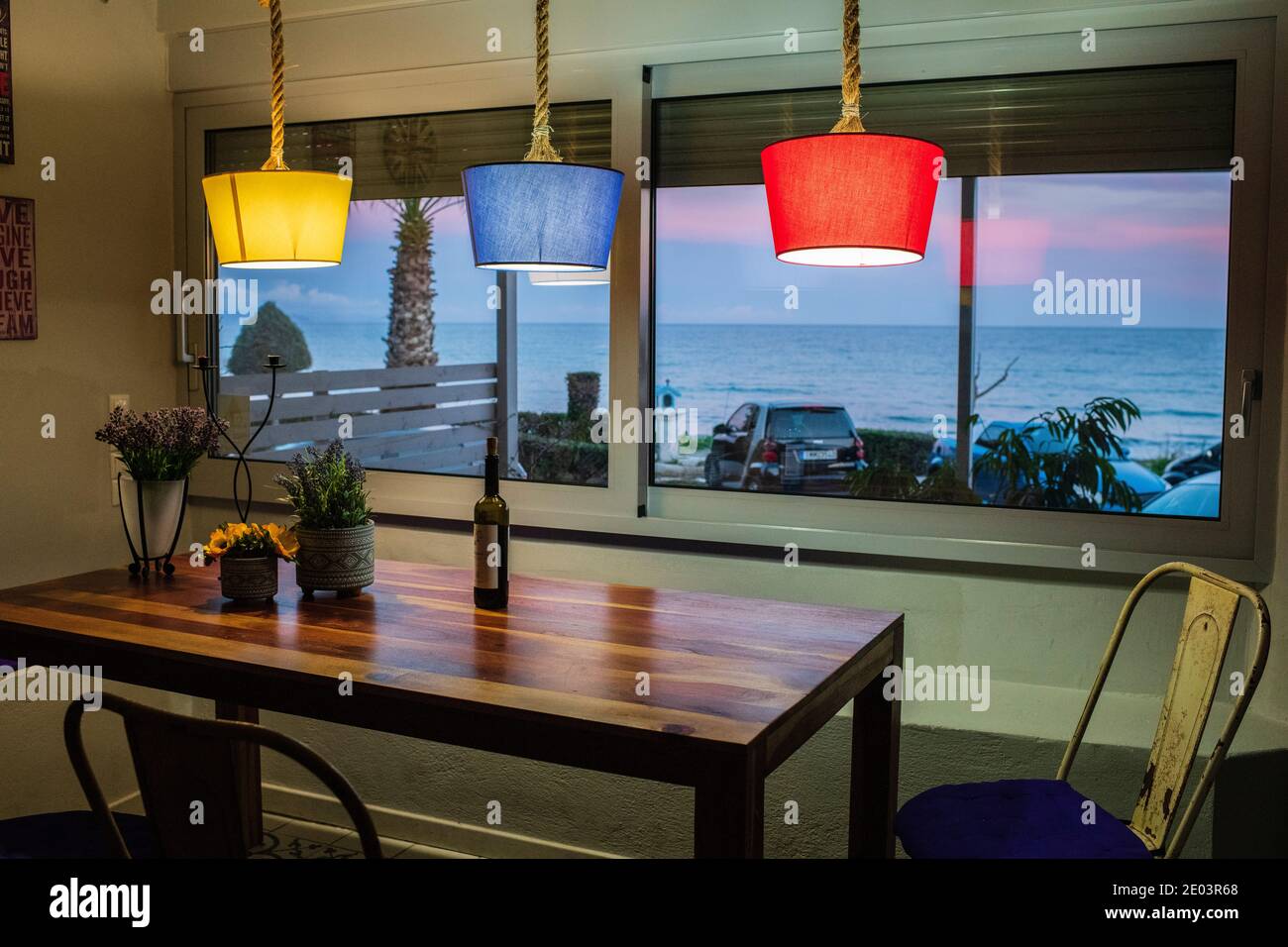 Seaview from the window of a villa in the outskirts of Athens, Greece ...