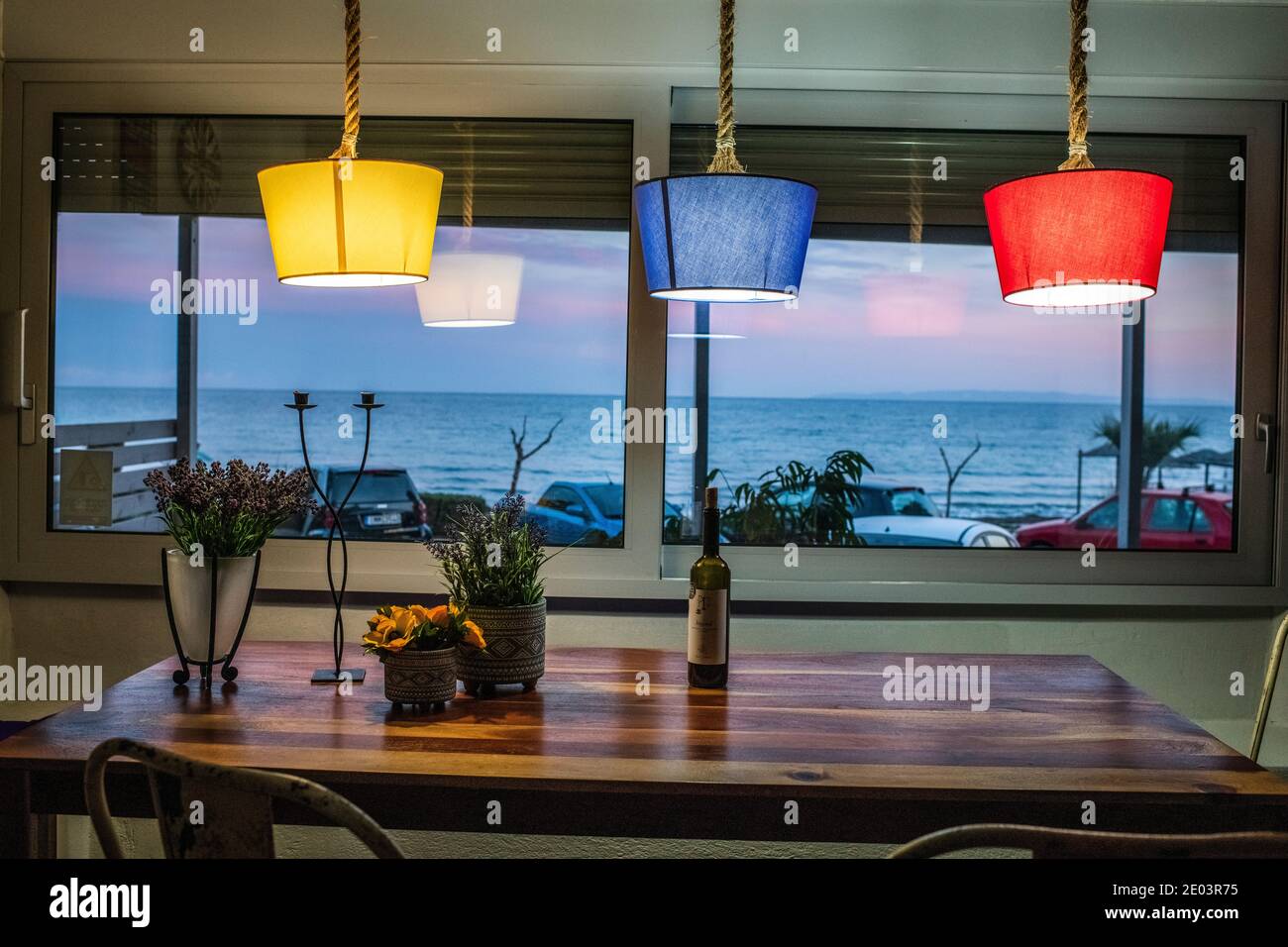 Seaview from the window of a villa in the outskirts of Athens, Greece ...